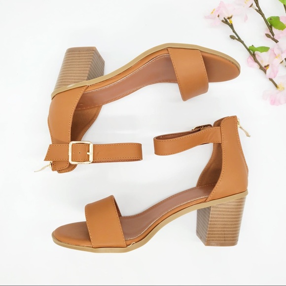 Shoes | Classic Tanbrown Open Toe Block Heel | Poshmark